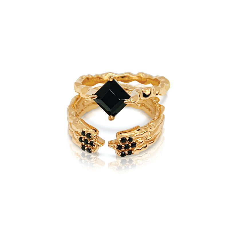 Onyx Stem Ring - 18k Gold Vermeil Onyx Cocktail Ring - Lausanne Jewelry ...